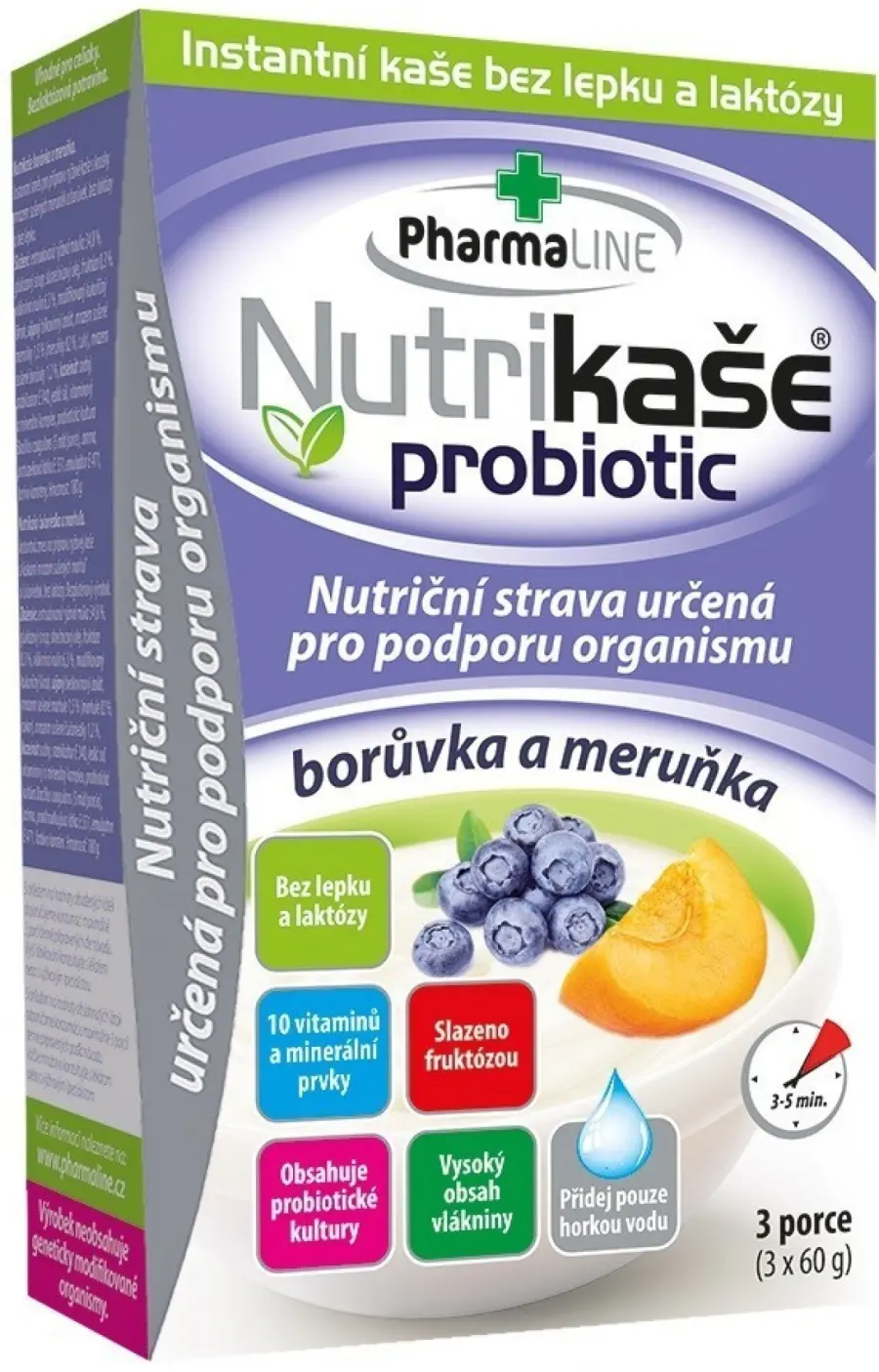 PharmaLINE Nutrikaše probiotic meruňka a borůvka 180g (3x60g) | Alphega.cz